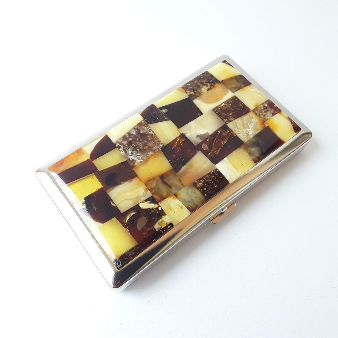 Long Cigarette Case, Decorative Metal Box, Cigarette Holder With Amber ...