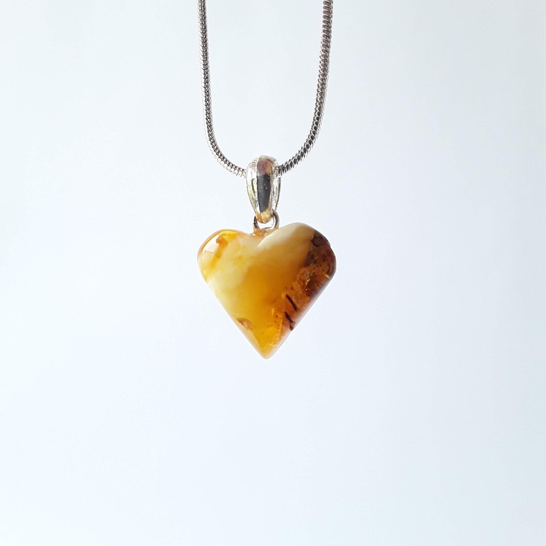 Baltic Amber Heart Pendant, Gemstone Cute Heart Unisex Pendant, Brown ...