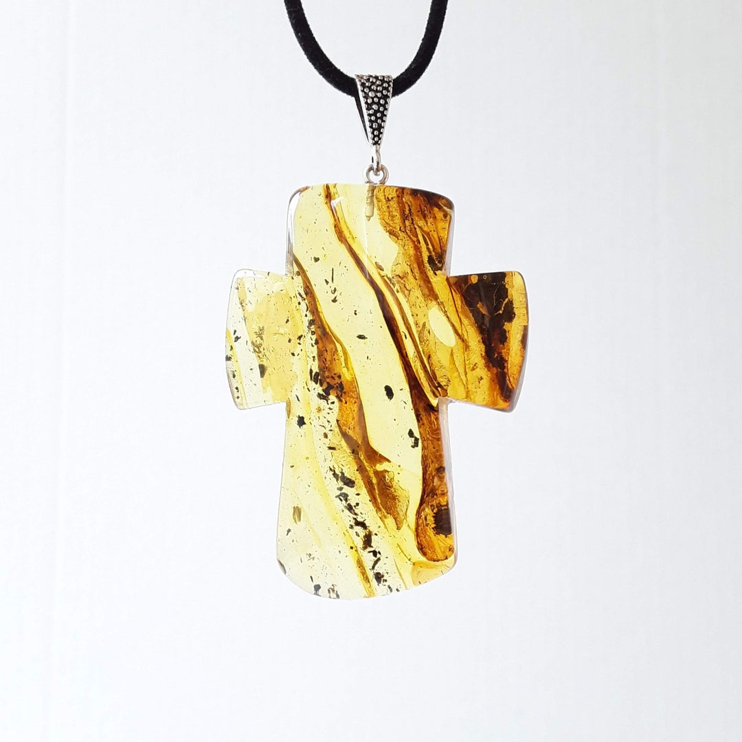 Amber Cross Pendant, Large Amber Pendant, Yellow Gemstone Big Cross ...