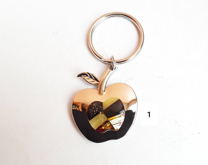 Apple Keychain VERY SMALL Gold Apple Keyring Teacher Keychain Teacher ...