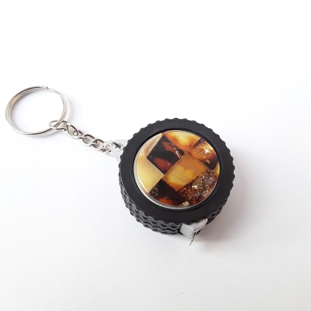 Baltic Amber Mosaic Keychain: Car Wheel Retractable Ruler Tape - Etsy