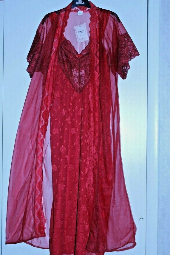 NIGHTGOWN & SHEER ROBE Set Black or Red size Medium b… - Gem
