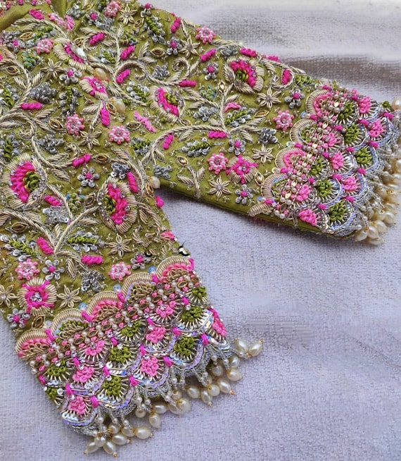 Light Green Color Blouse With Zaripearlsbeadsembroidery - Etsy