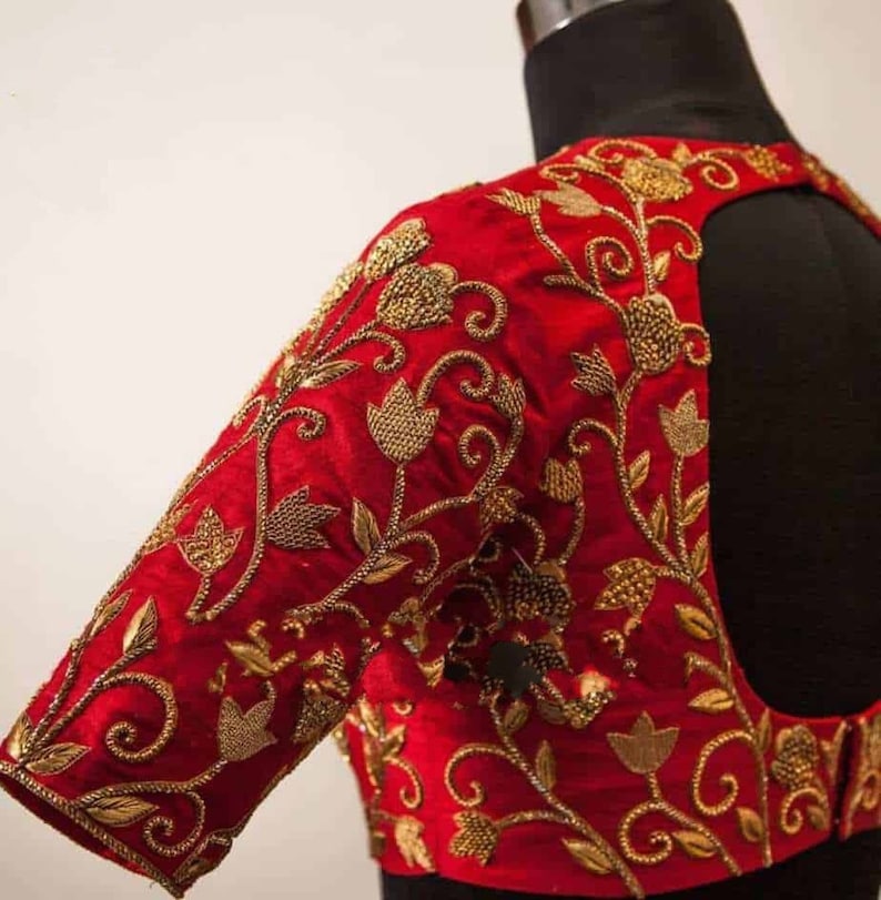 Pure Raw Silk Red Zardosi Work on All Over Blouse - Etsy