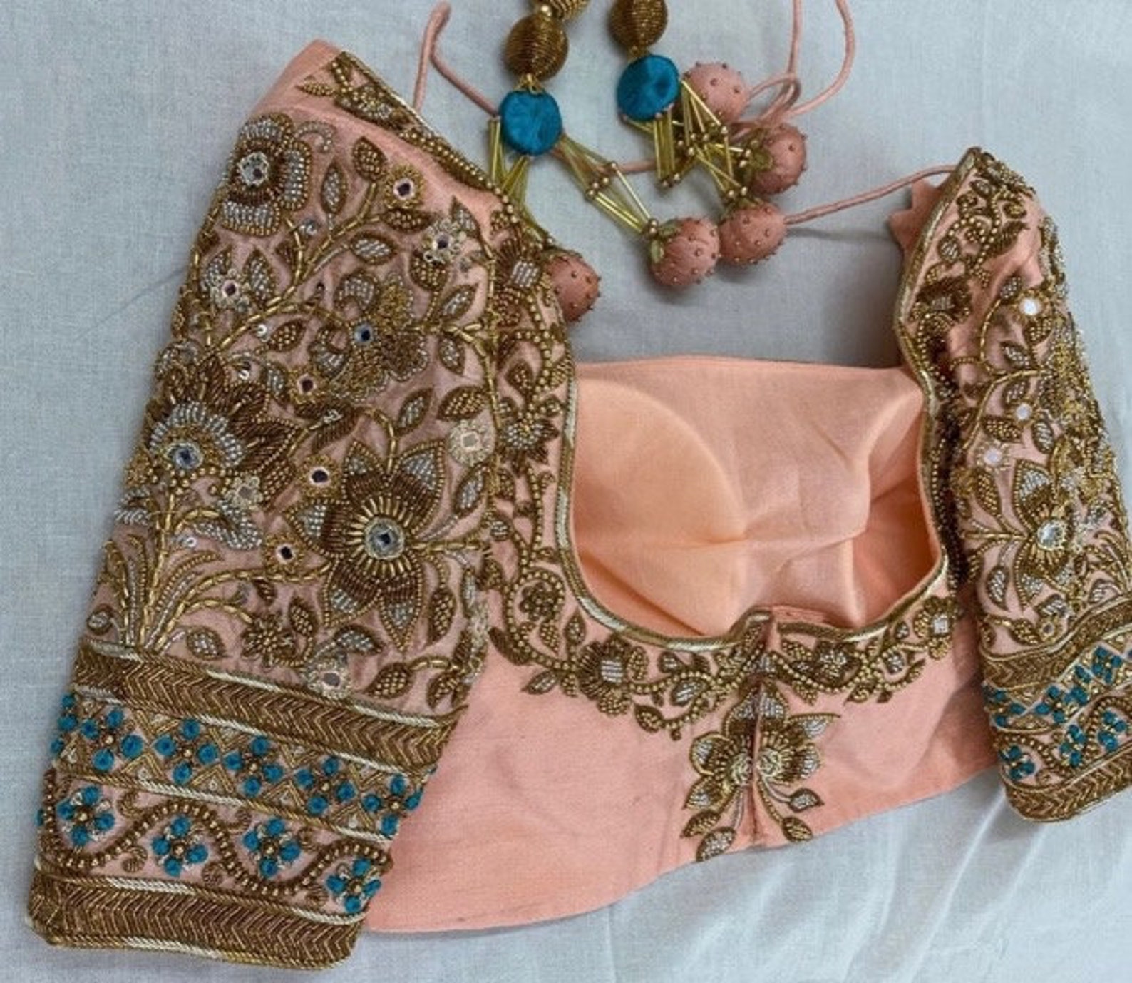 Light Peach Color Raw Silk Blouse With Darksilver Antique - Etsy