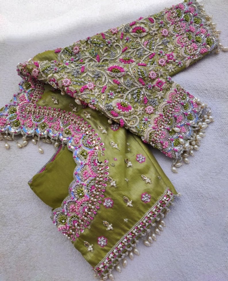 Light Green Color Blouse With Zaripearlsbeadsembroidery - Etsy