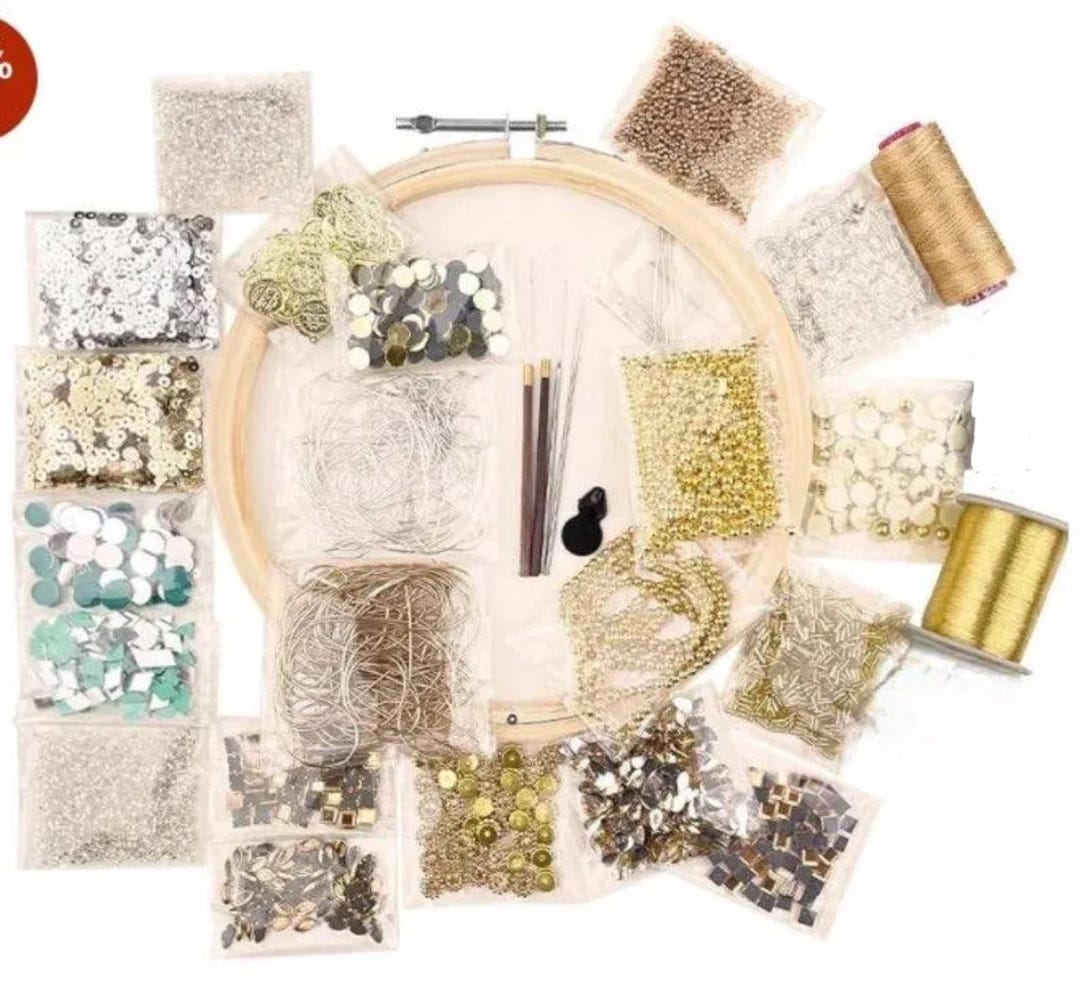 Aari Work Materials Kit Combo Pack Set of Gold Frame Color Beads, Sepia ...