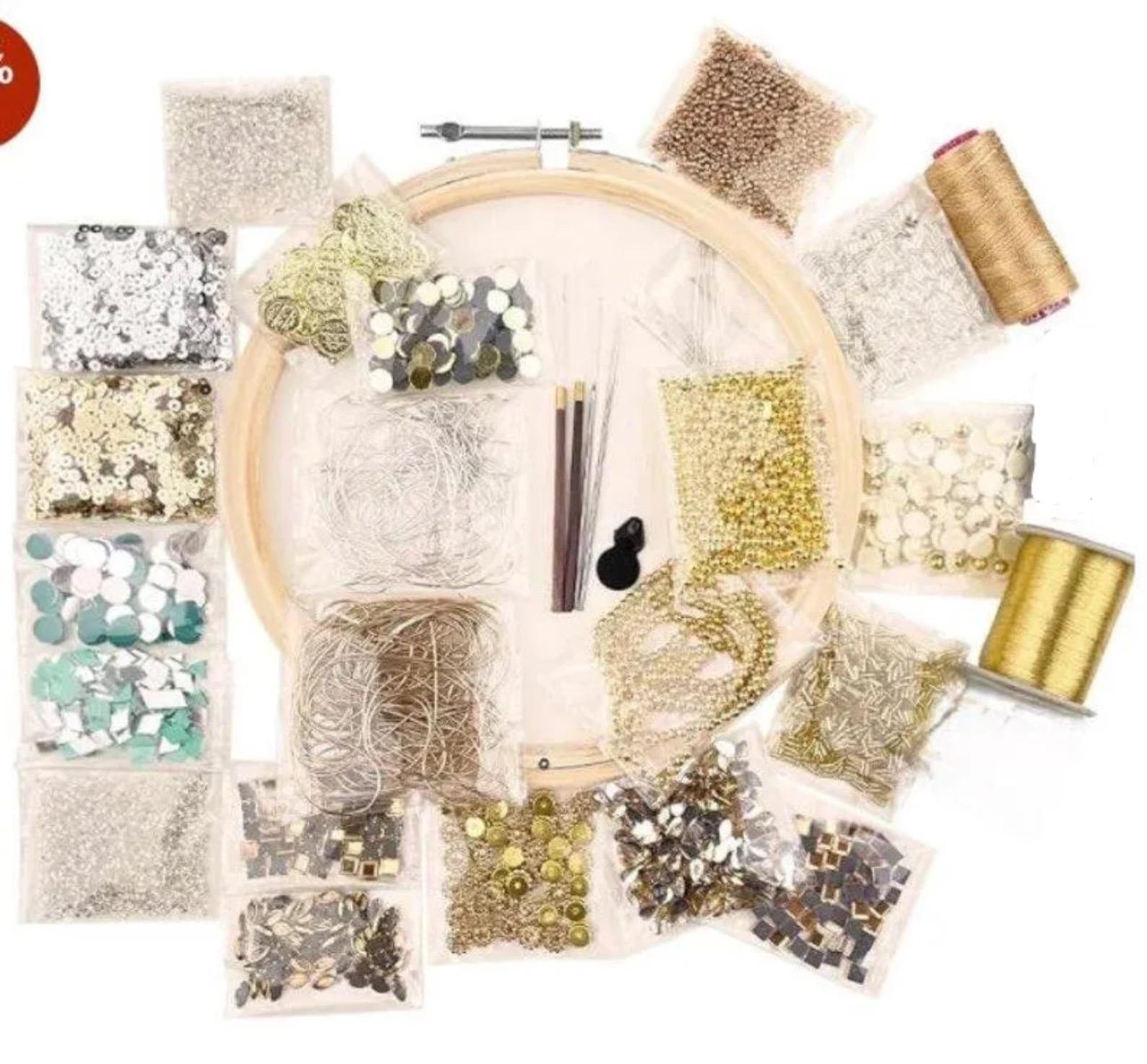 Aari Work Beginner Kit: Gold Frame, Beads, Needles & More - Etsy