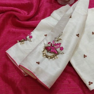 Simple Maggam Work Blouse With Thread and Beads Work - Etsy