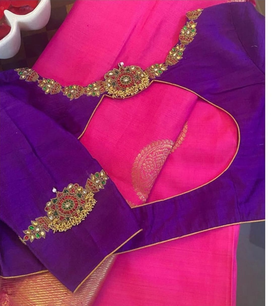 Simple Vanki Style Maggam Blouse With Kundan,stones and Beads Work on ...