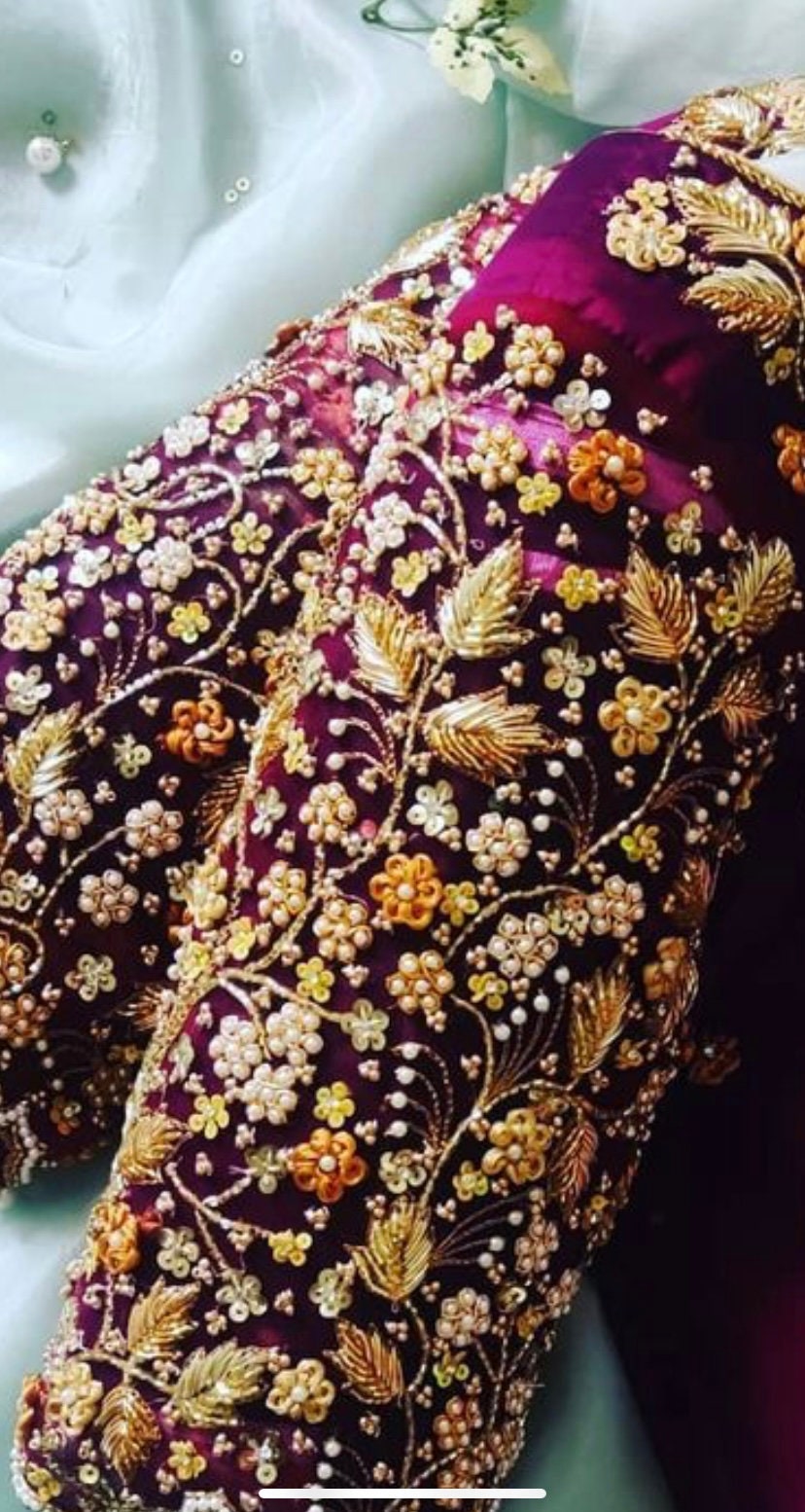 Maroon Pure Pattu Maggam Blouse With Different Shades of | Etsy