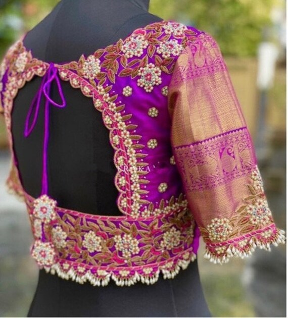 Beautiful Purple Pure Silk Blouse With Pearls - Etsy