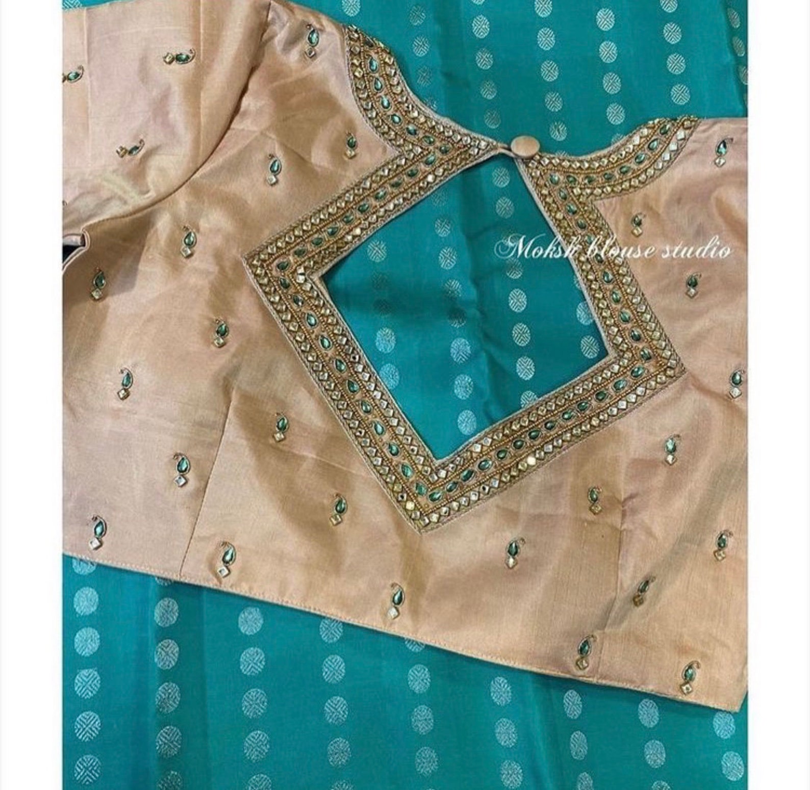 Simple Maggam Work Blouse With Kundan and Stone Work - Etsy