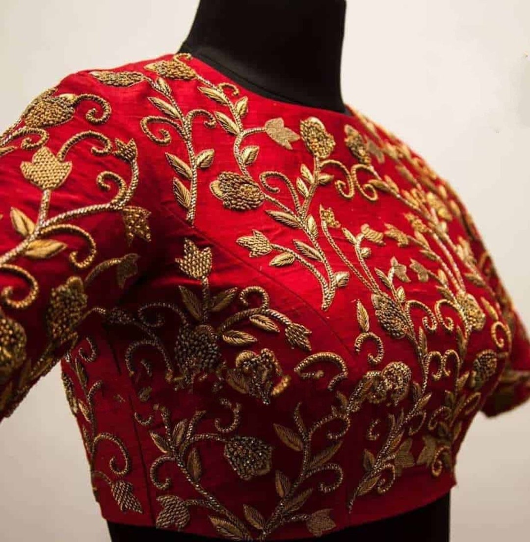 Pure Raw Silk Red Zardosi Work on All Over Blouse - Etsy