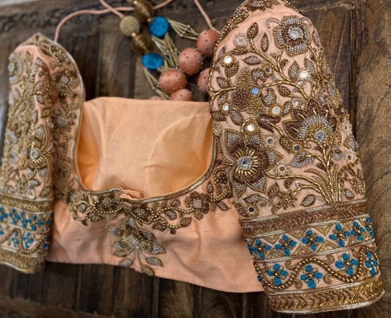 Light Peach Color Raw Silk Blouse With Darksilver Antique - Etsy