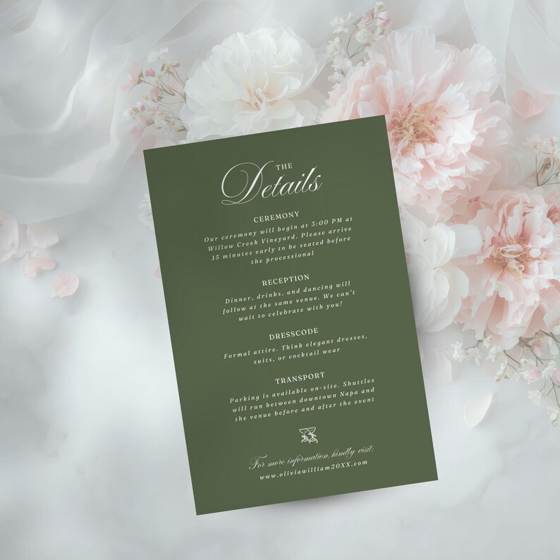 Olive Green Wedding Invitation Suite, Elegant Canva Template (digital ...