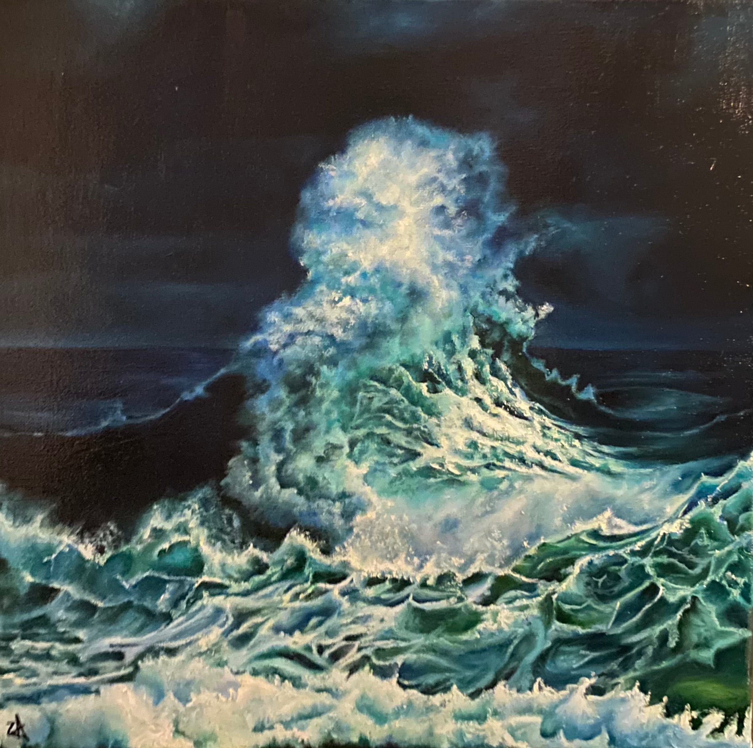 Ocean Waves At Night Painting