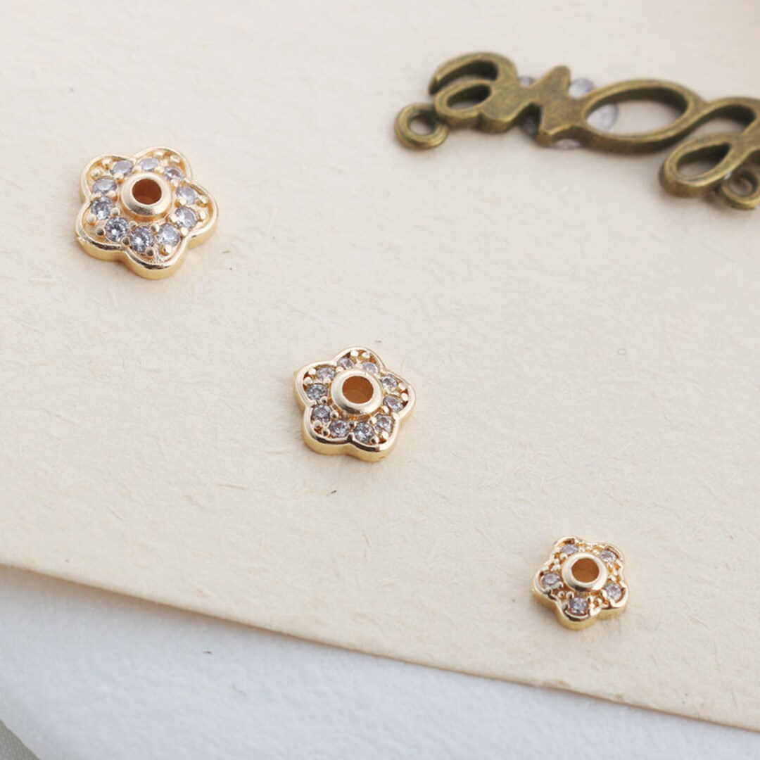 10 Pcs 6/8/10mm 14K Gold Plated Flower Bead Caps, Zircon Bead Cap ...