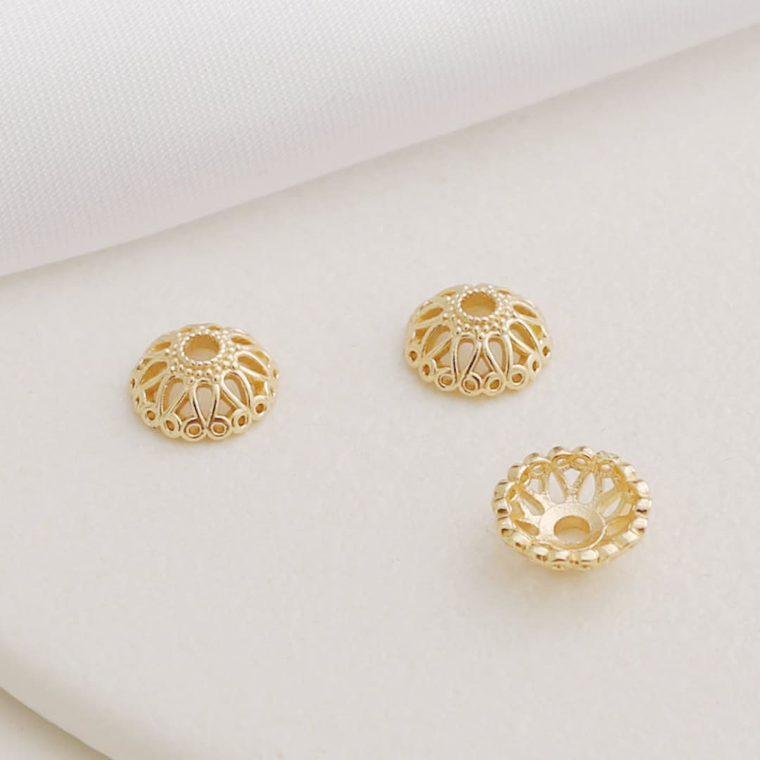 50 Pcs 9mm 14K Gold Plated Bead Caps, Hollow Out Bead Cap, End Caps ...