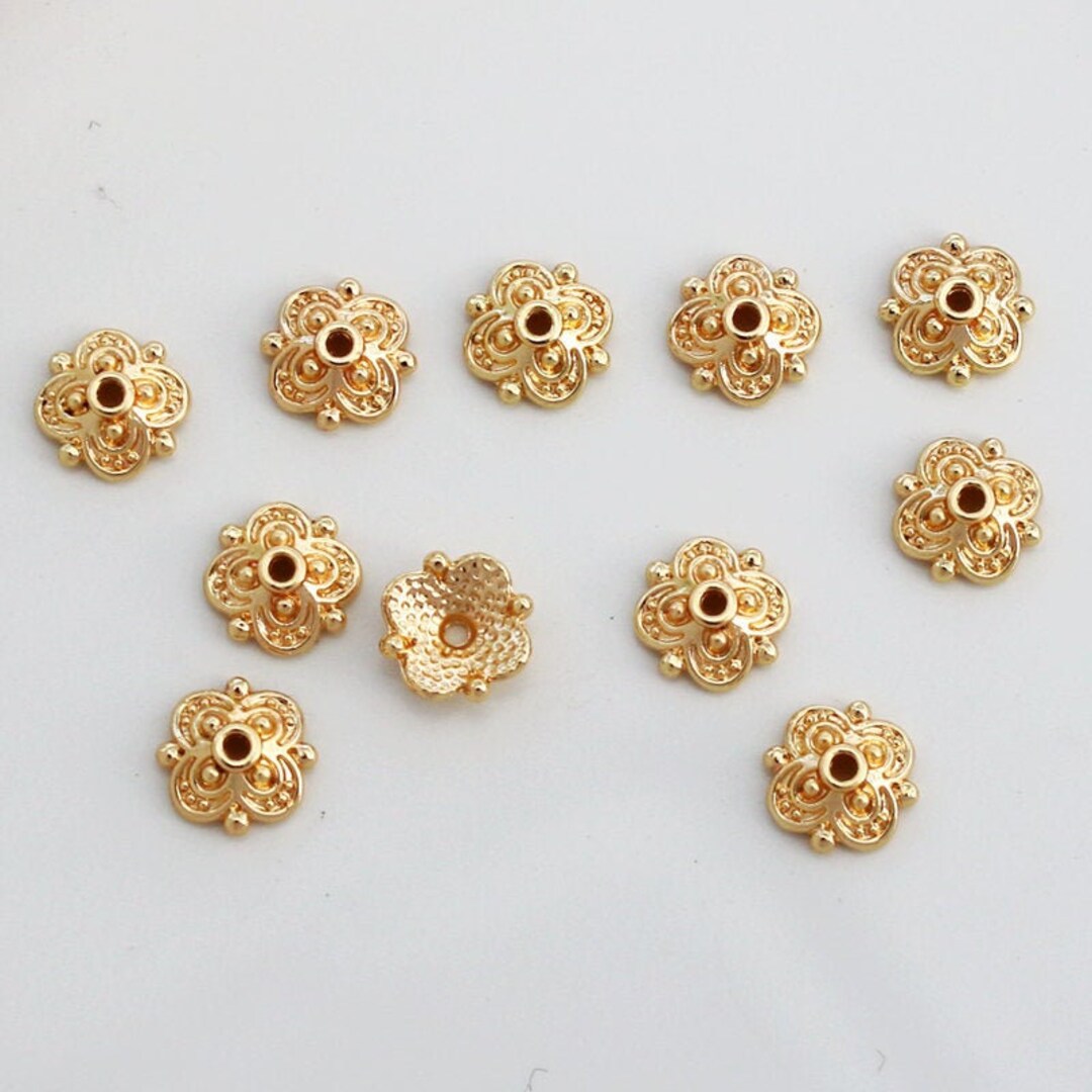 50 Pcs 8mm 14K Gold Plated Bead Caps, Gold End Caps, Gold Bead Cap ...