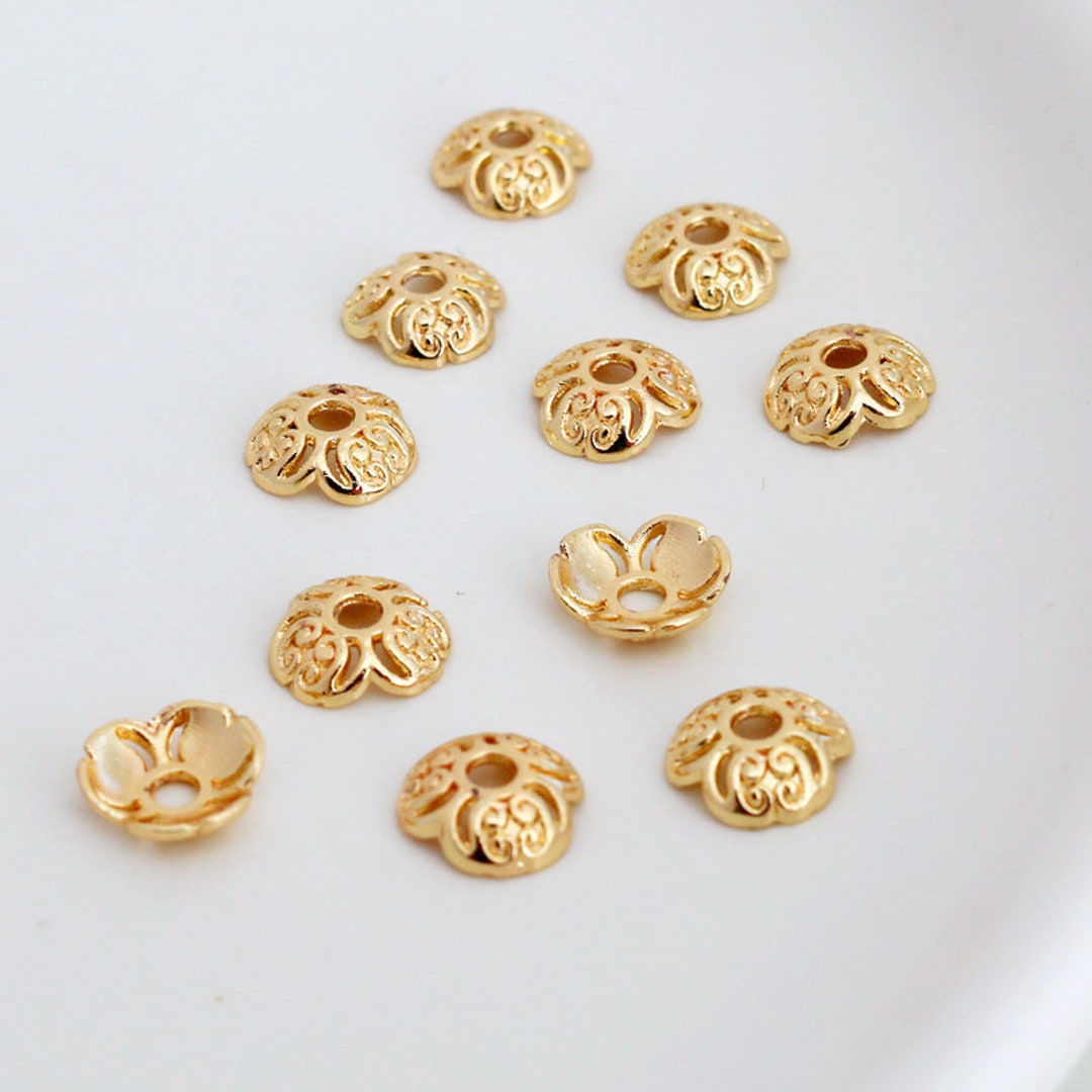 50 Pcs 14K Gold Plated Bead Caps - 8mm Floral End Caps - Etsy