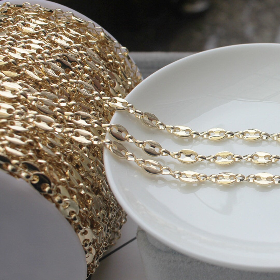 14K Gold Plated Double Hole Chain: Necklace Link (1 Meter) - Etsy