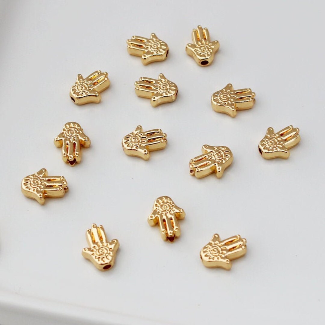 20 Pcs 7.5x9mm Hand Gold Beads, Hand Beads, Eye Beads, 14K Gold Plated ...