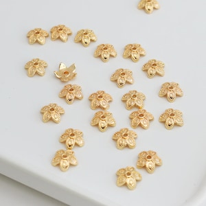 50 Pcs 8mm 14K Gold Plated Bead Caps, Gold Flower Bead Cap, Gold Flower ...