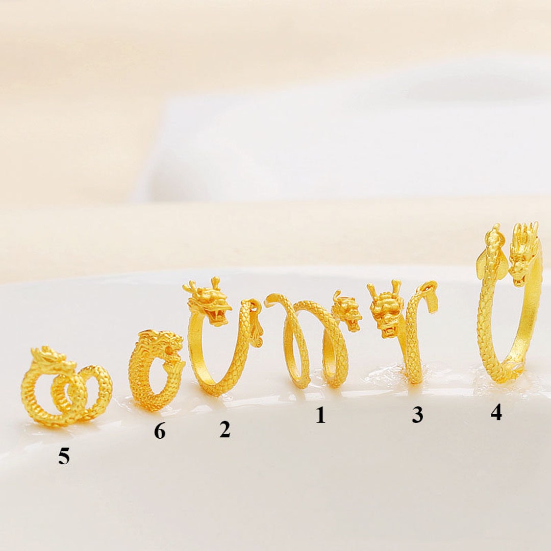 5 Pcs 18K Matte Gold Loong Ring, Gold Chinese Dragon Ring, Jewelry ...