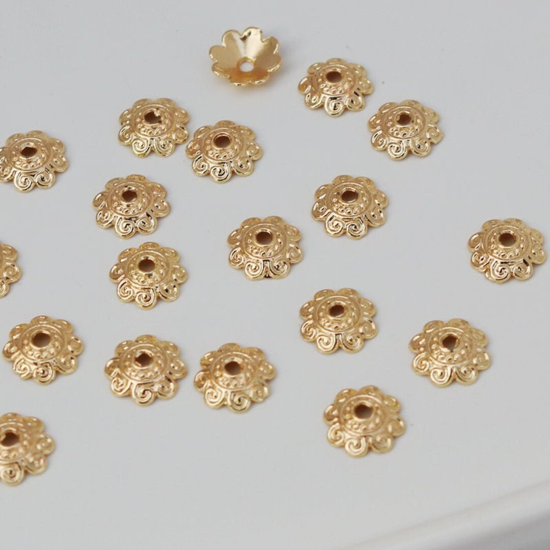 50 Pcs 8mm 14K Gold Plated Flower Bead Caps, Flower End Caps, Gold Bead ...