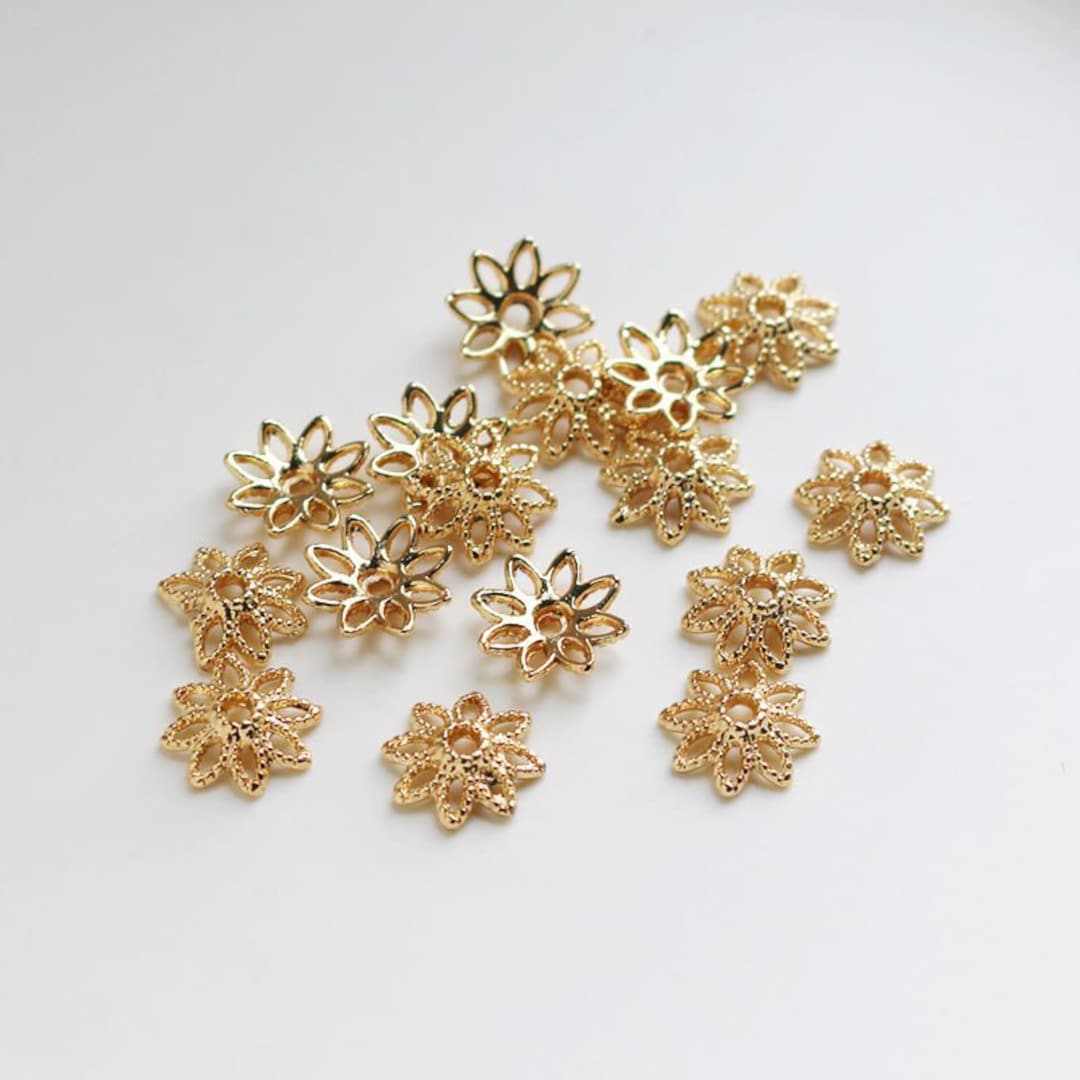 50 Pcs 10mm 14K Gold Plated Bead Caps, Matte Gold Bead Caps, Bead Caps ...