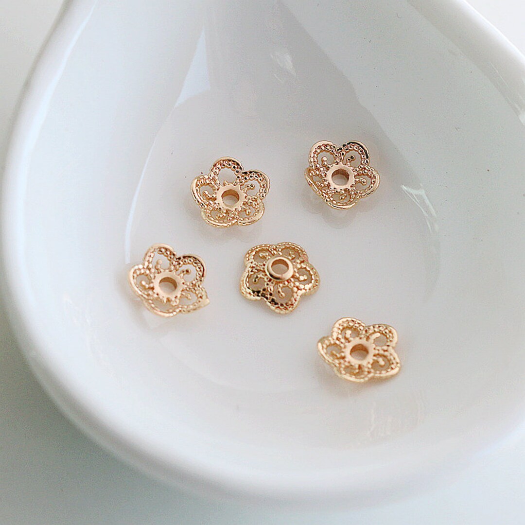 50 Pcs 8mm 14K Gold Floral Bead Caps, Flower End Caps - Etsy