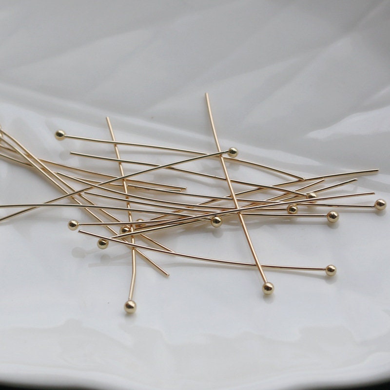 50 Pcs 14K Gold Plated Brass Ball Point Headpins Ball Head - Etsy