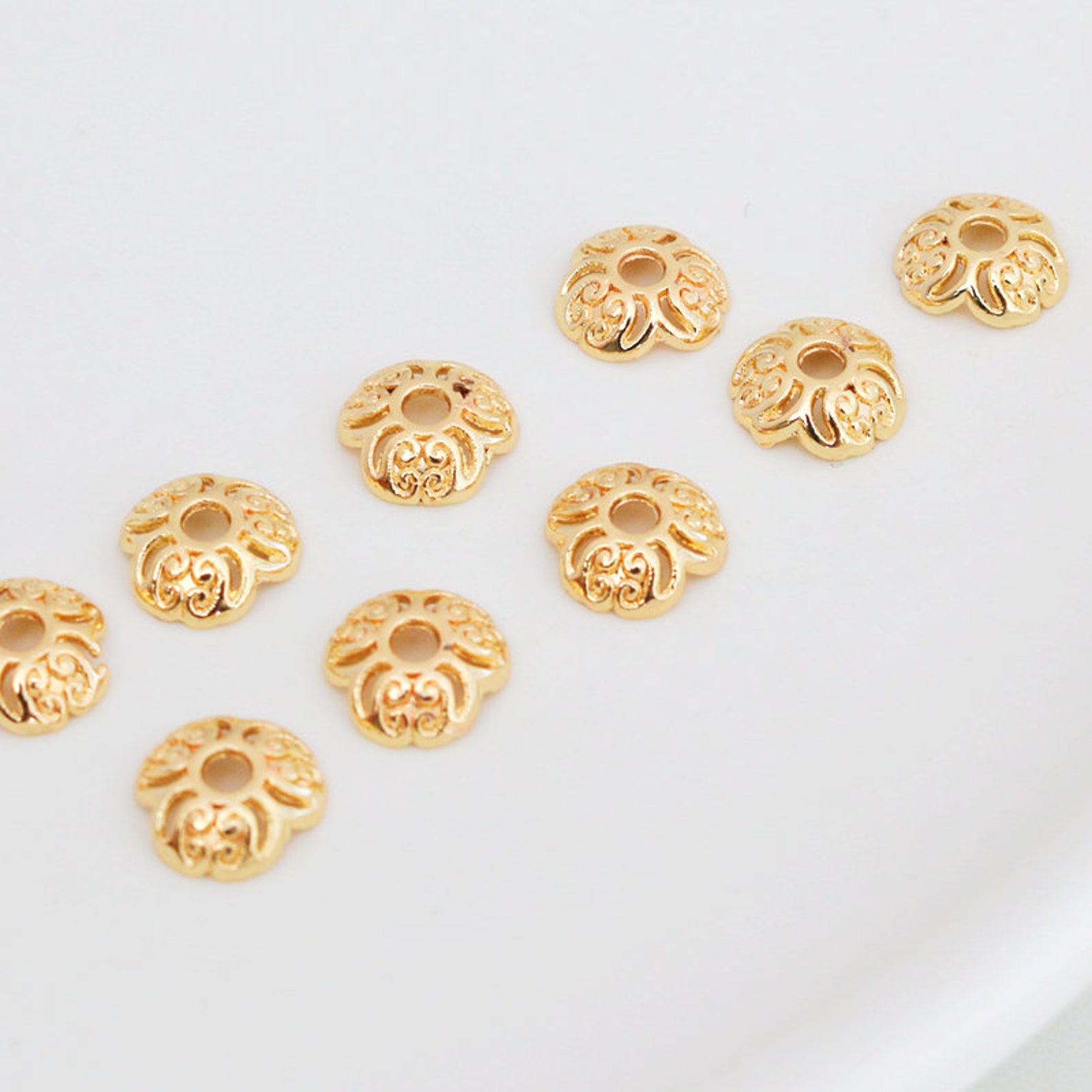 50 Pcs 8mm 14K Gold Plated Bead Caps Gold Bead Cap End Caps | Etsy