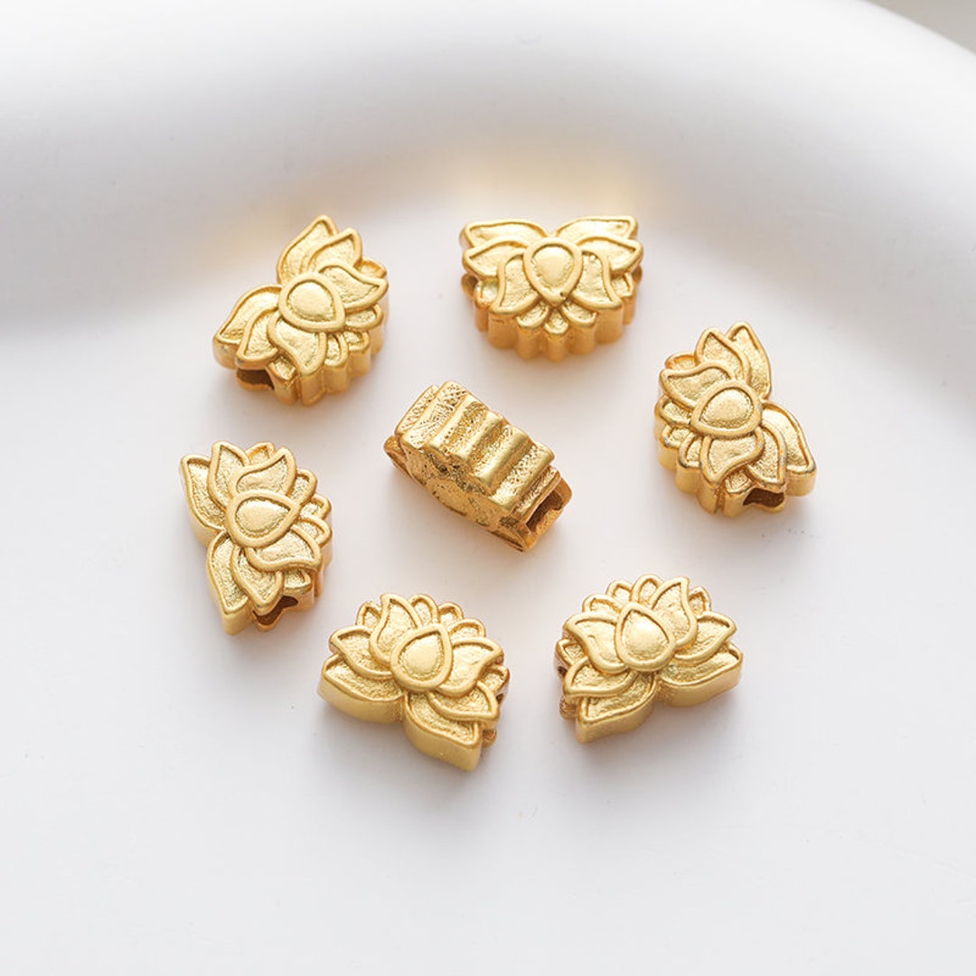 10 Pcs 8x10mm Lotus Beads, 18K Matte Gold Plated Lotus Beads, Gold ...
