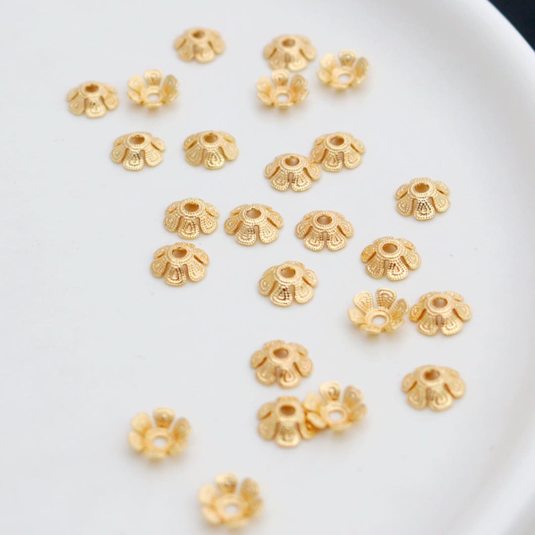 50 Pcs 7mm 14K Gold Plated Bead Caps, Gold Flower Bead Cap, Gold End ...