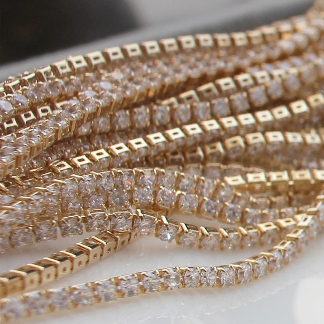 14K Gold Plated CZ Chain: Shiny Zircon Link Chain, 50cm - Etsy