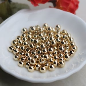 100pcs 4mm 14K Gold Beads, Bracelet Beads, Charm Beads, Connector Beads ...