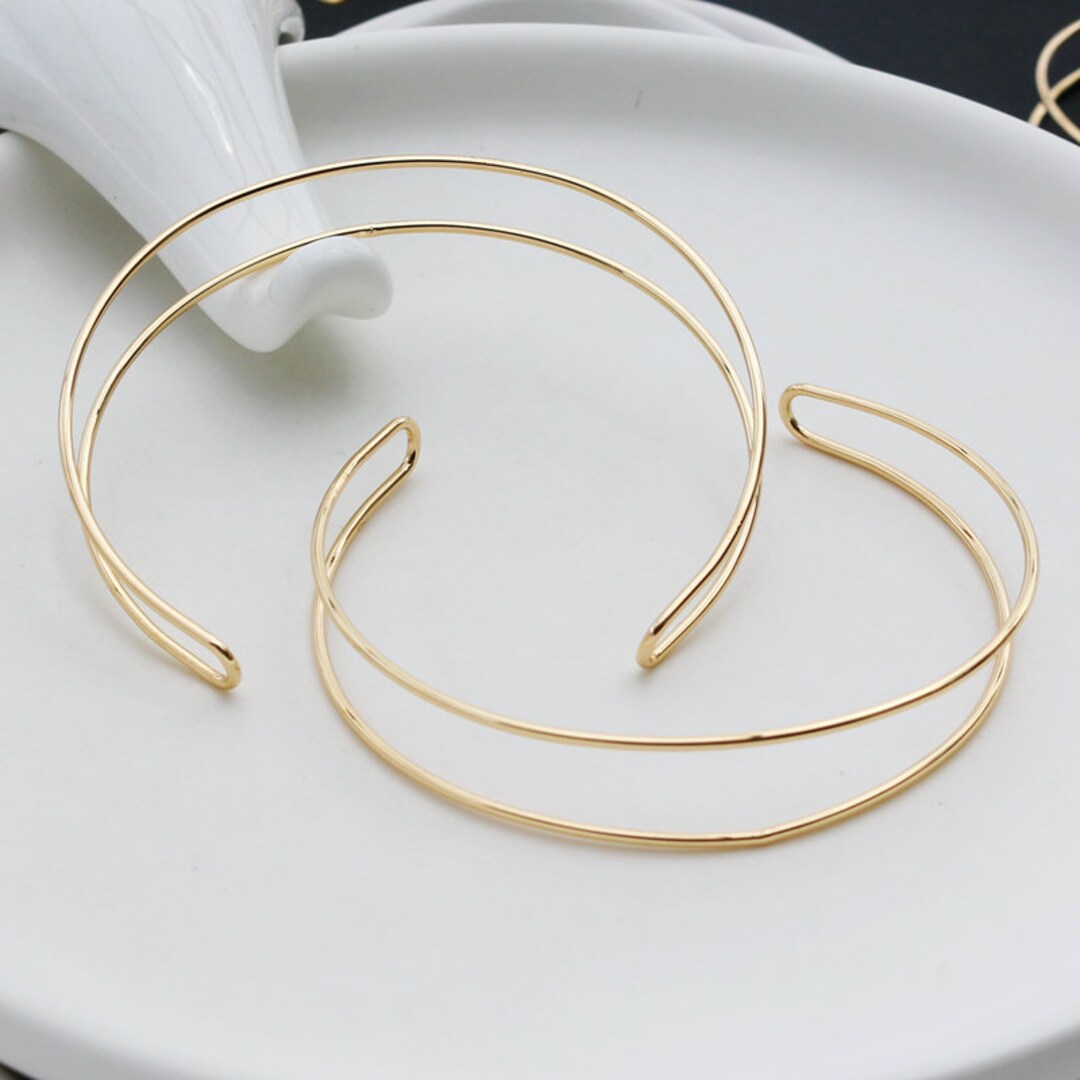 2 Pcs 14K Gold Bangle Blank, Thread Wire Open Circle Double Row Bangle ...