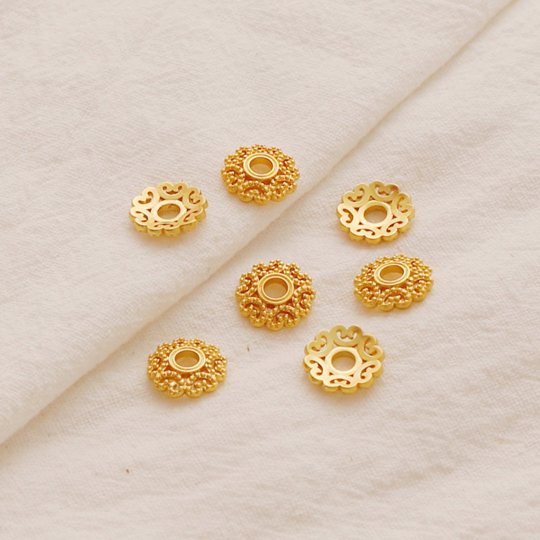 30 Pcs 10mm 18K Matte Gold Plated Bead Caps, Hollow Out Gold Bead Caps ...
