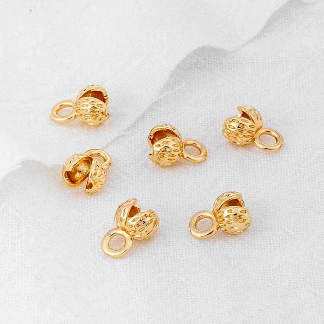 20 Pcs 14K Gold Plated Crimp Clasp, Crimp End, End Caps Clasps, Cord ...