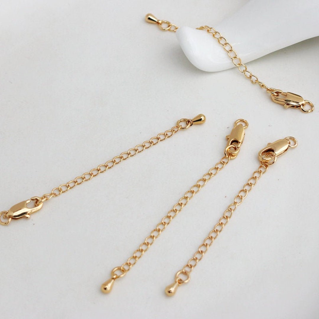 10 Pcs 14K Gold Plated Chain Extender, Silver Extender Chain With Claw ...