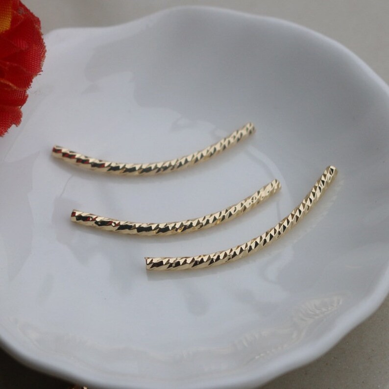 10 pcs 14K Gold Plated Textured Curved Tube Bar Beads Gold | Etsy