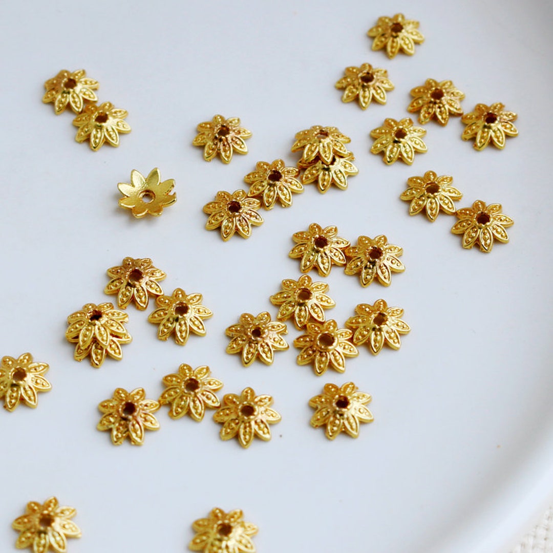 50 Pcs 18K Gold Plated Flower Bead Caps - 8mm - Etsy
