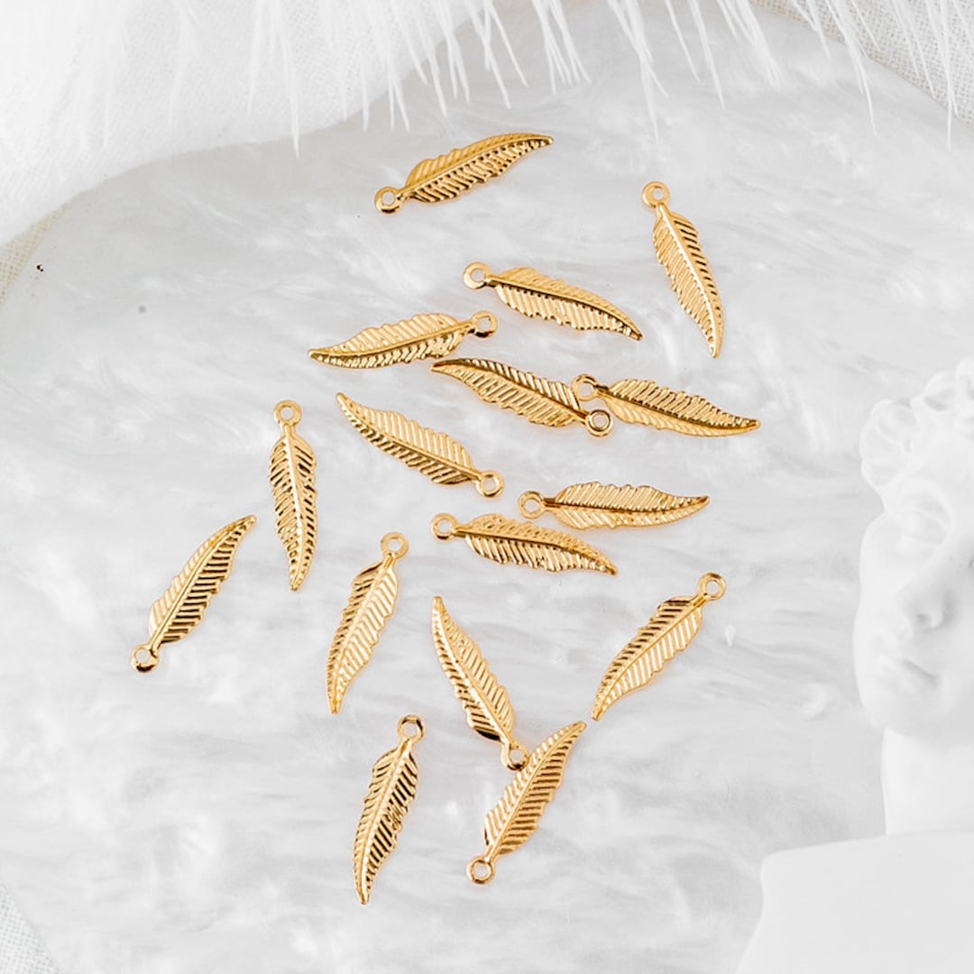50 Pcs 4x15mm Gold Leaf Pendant, 14K Gold Plated Pendants, Leave ...