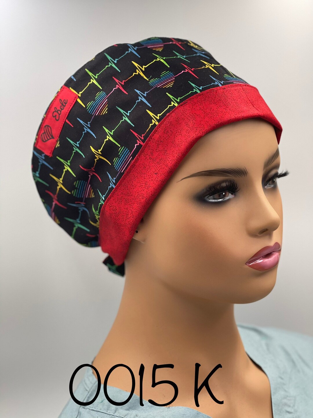Snazzy Rainbow EKG Scrub Caps.popular Vibrant Hearts . EKG Fabric Scrub ...