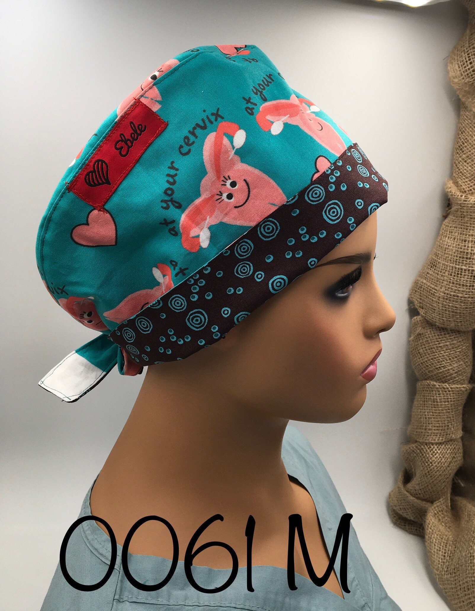 At Your Cervix In Your Uterus Cheeky Tie Back Scrub Cap Regular Size