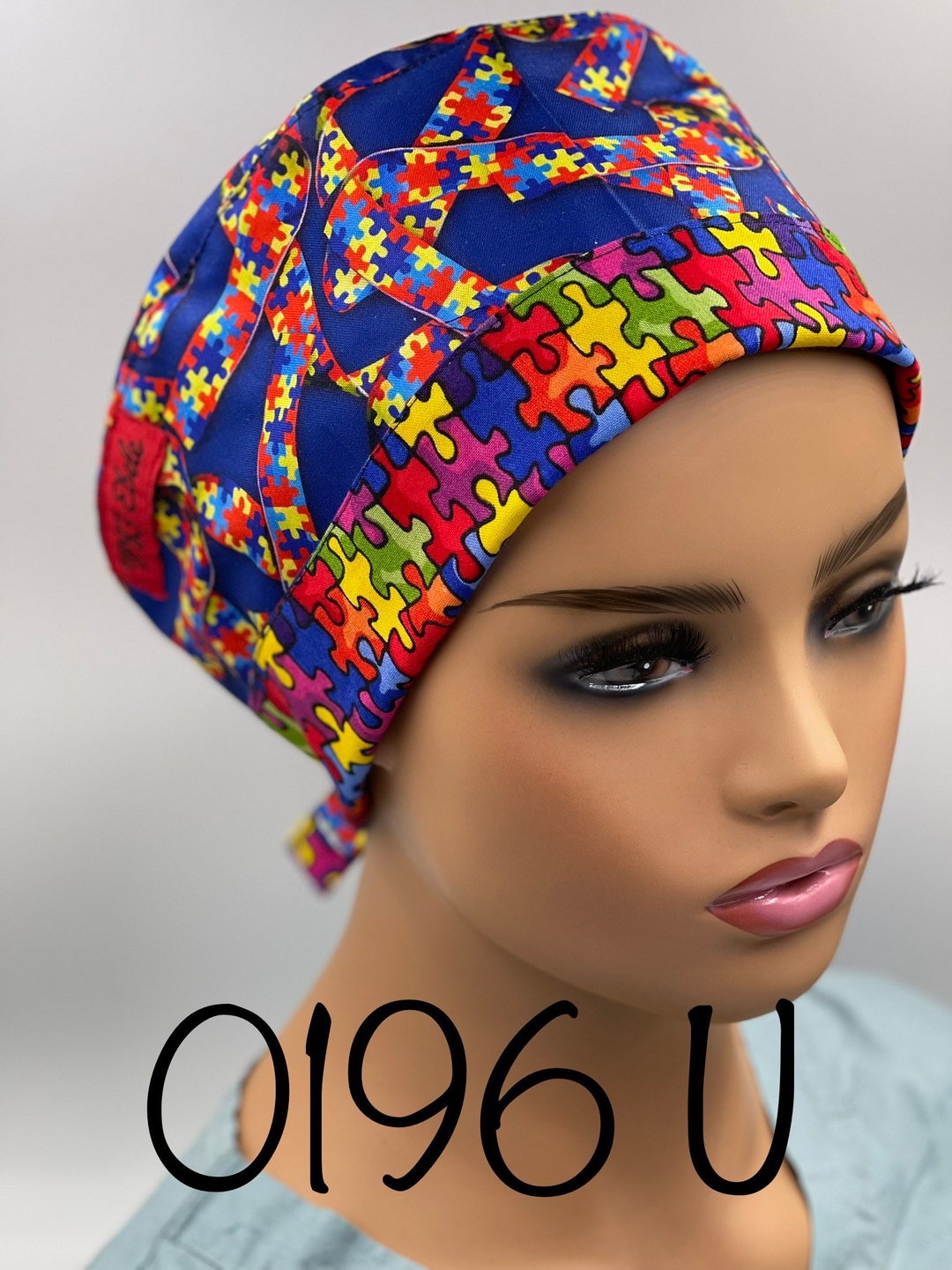 Autism Awareness Scrub Cap - Handmade Puzzle Print, Tieback or Bouffant ...