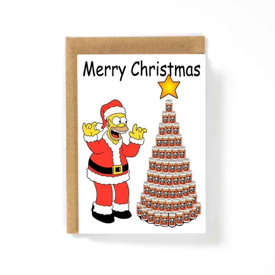 Homer Simpson Duff Tree Merry Christmas Card - Etsy