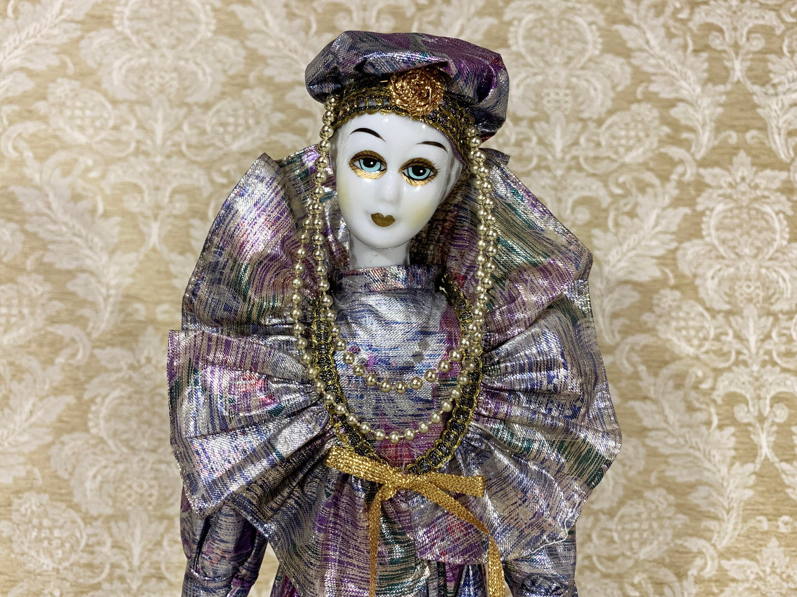 Musical Harlequin Pierrot Clown in Silver Gold Pink and - Etsy
